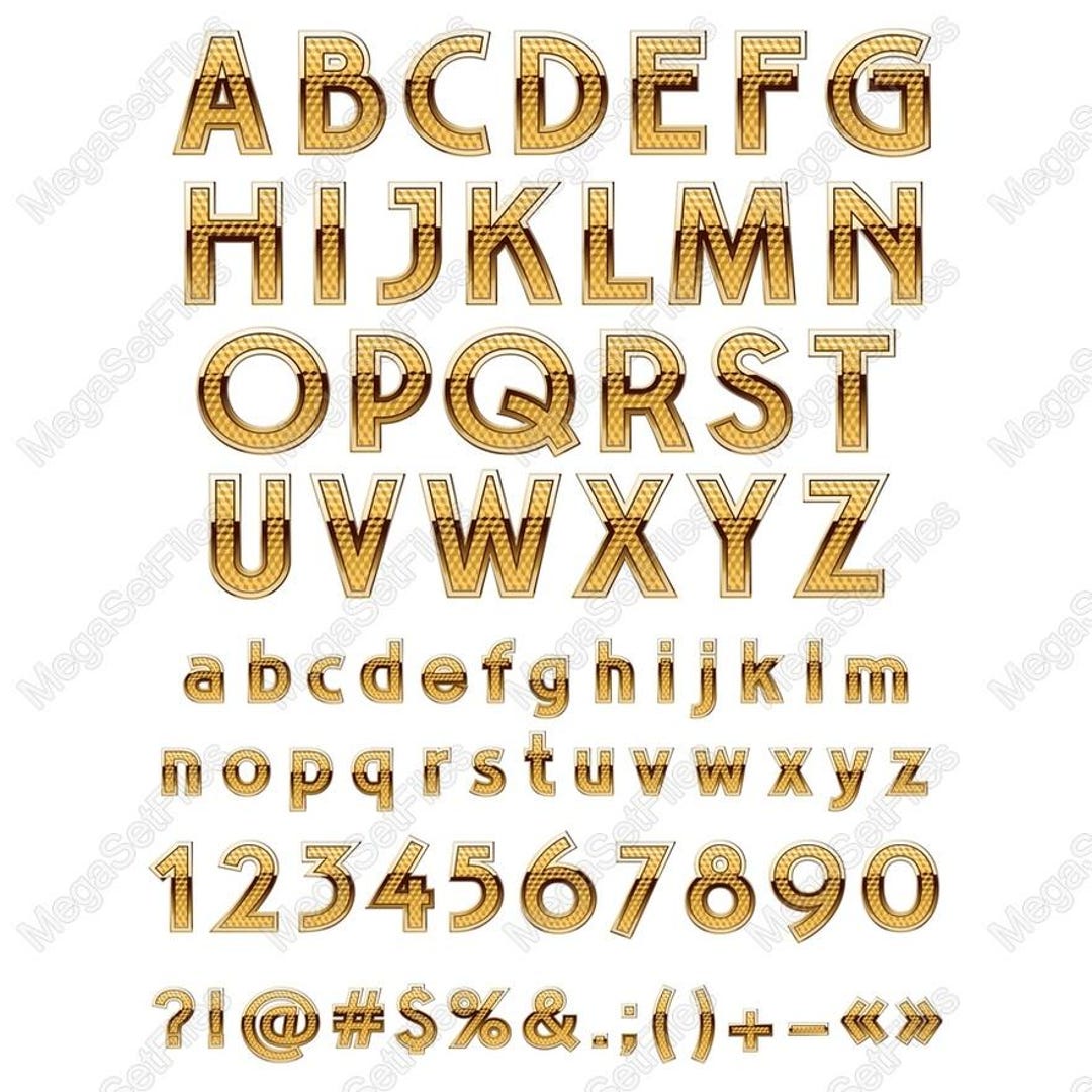 Gold Textured Alphabet and Numbers SVG, PNG | Elegant Decorative Font ...