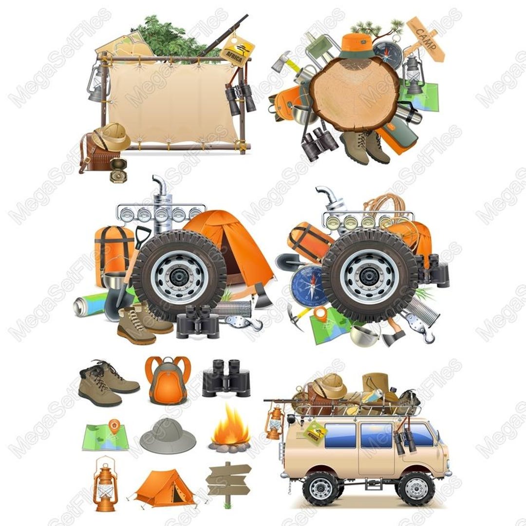 Adventure Camping Clipart Sets SVG PNG | Outdoor Travel Elements & Gear ...