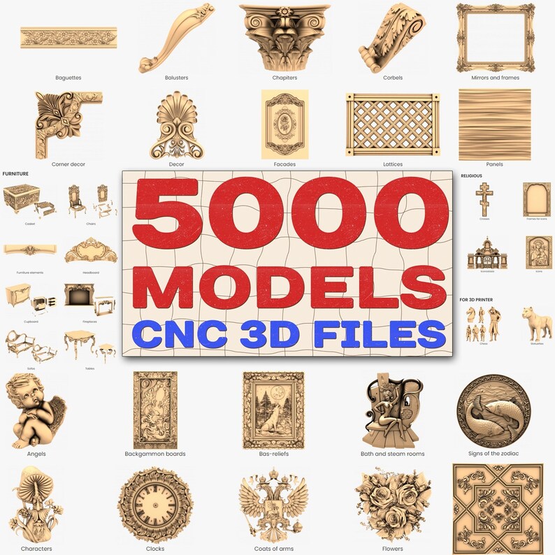 5000 3D Models for CNC Router, Vectric, V Carve Pro, Aspire, Cut3d ...