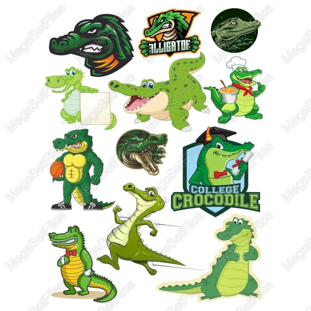 200,000 Cliparts + Alligator Crocodile Mascot Clipart Set SVG PNG for ...