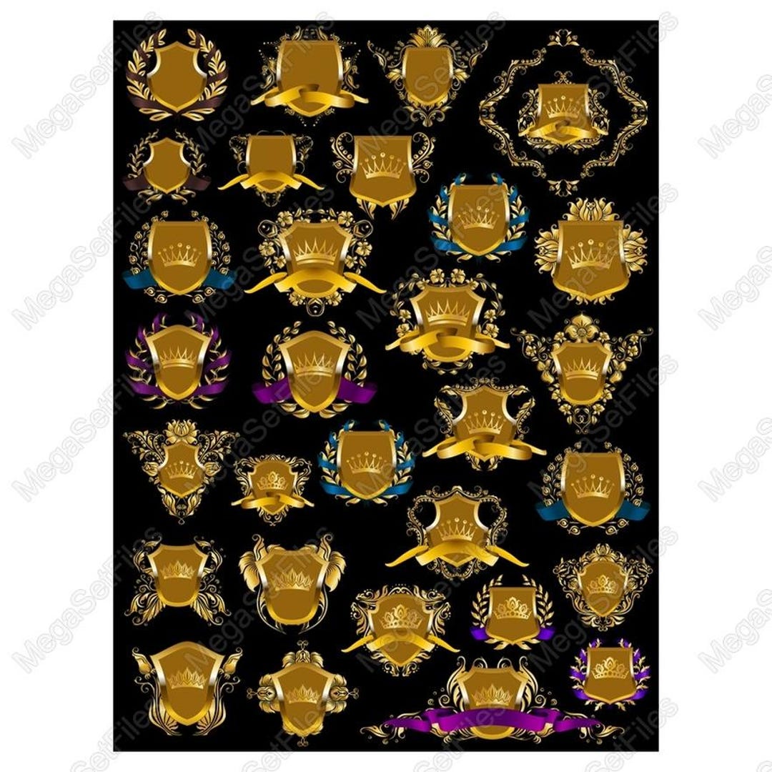 Elegant Gold Royal Shield Clipart Set SVG PNG | Heraldic Vintage ...