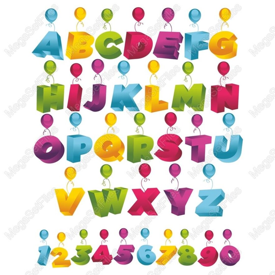 200,000 Cliparts + Colorful Balloon Alphabet and Numbers Clipart Set ...