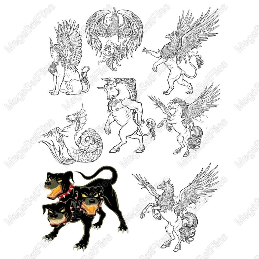 Premium Mythical Creatures Clipart Set SVG PNG Fantasy Art Designs for ...