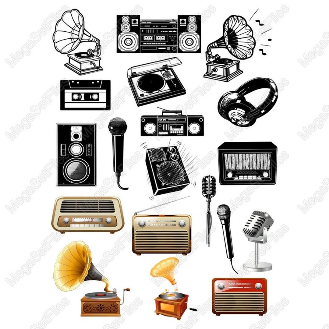 Vintage Music Clipart Set - Retro Style Audio Elements in SVG, PNG ...