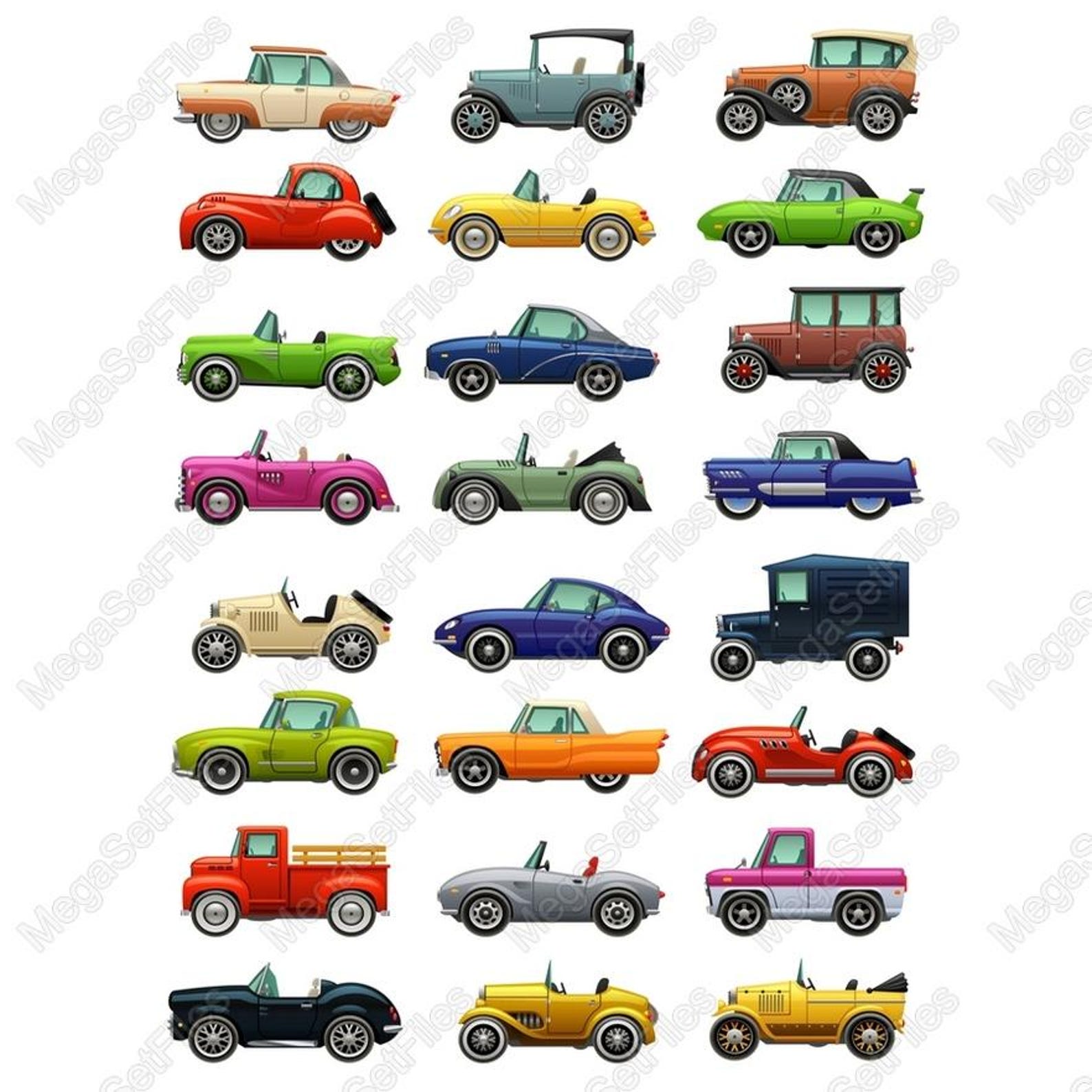 Vintage Car Clipart Set SVG PNG - Classic Automobile Illustrations for ...