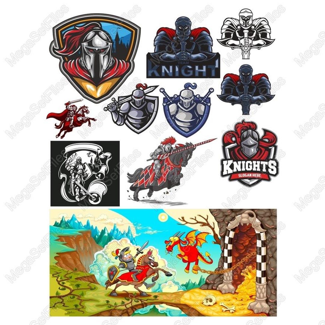 Medieval Knight and Dragon Clipart Bundle - SVG, PNG - Adventure ...