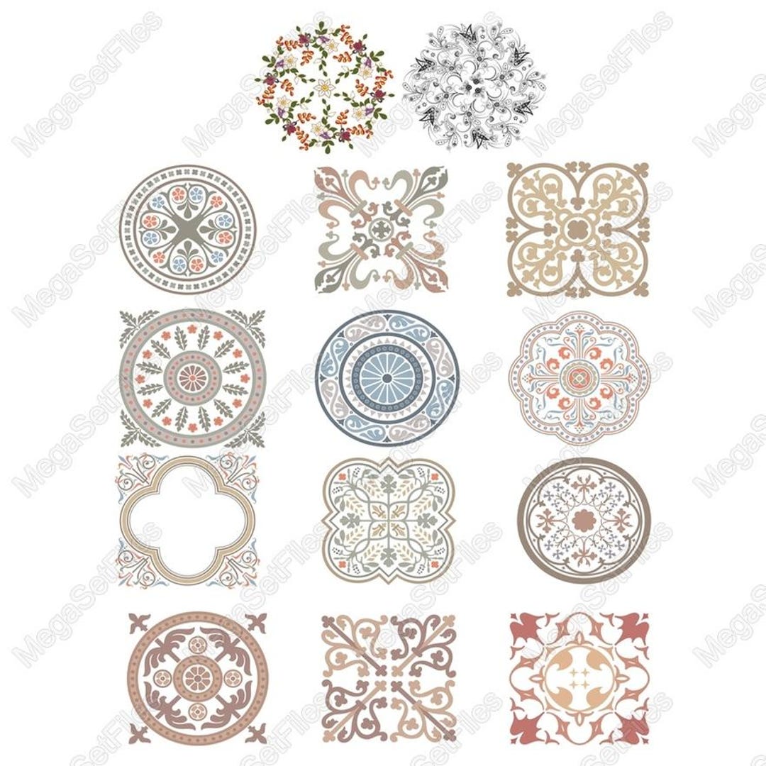 200,000 Cliparts + Vintage Tile Pattern SVG PNG Set, Ornamental Mandala ...