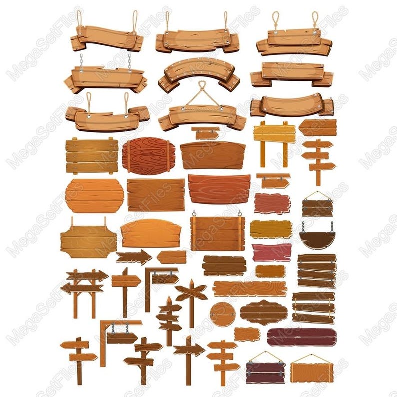 Rustic Wooden Signs Clipart Set - SVG, PNG High Resolution - Perfect ...