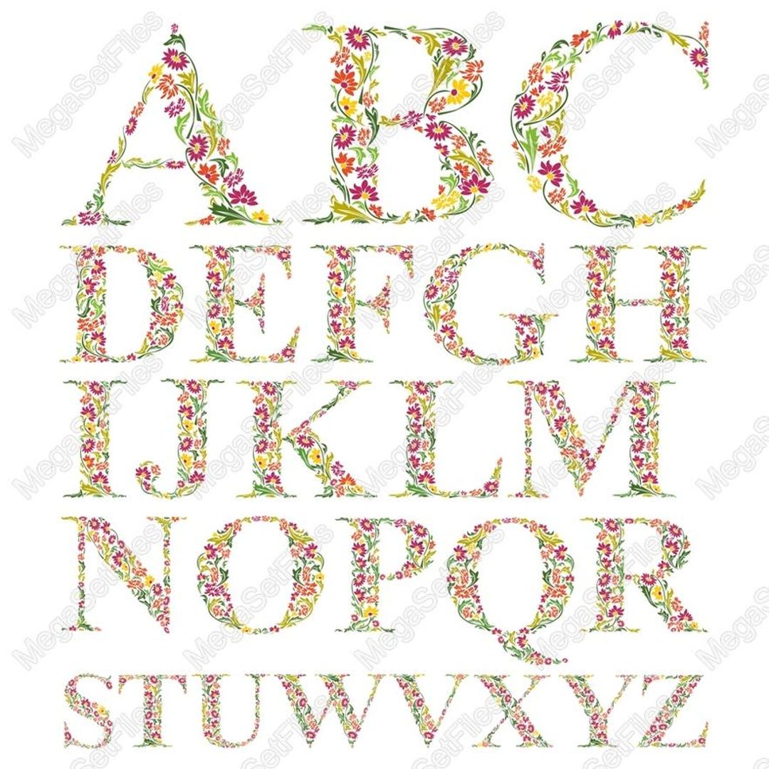 Floral Alphabet Clipart Set in SVG PNG | Colorful Garden Theme Letters ...