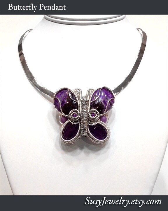 Purple Butterfly Pendant - Etsy