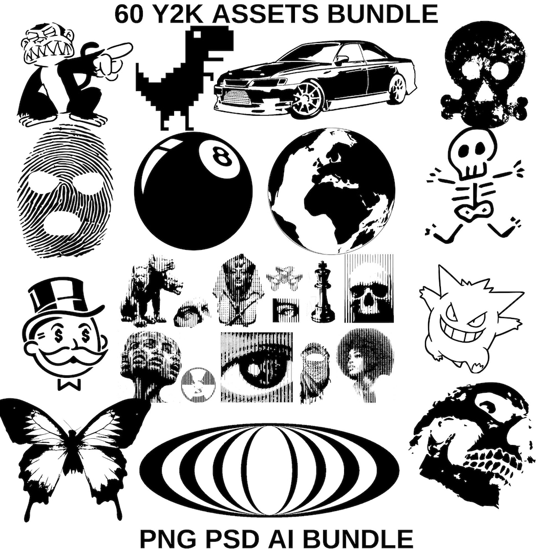 60+ Y2K Streetwear Assets Bundle | PNG, PSD, AI | Retro Futuristic ...