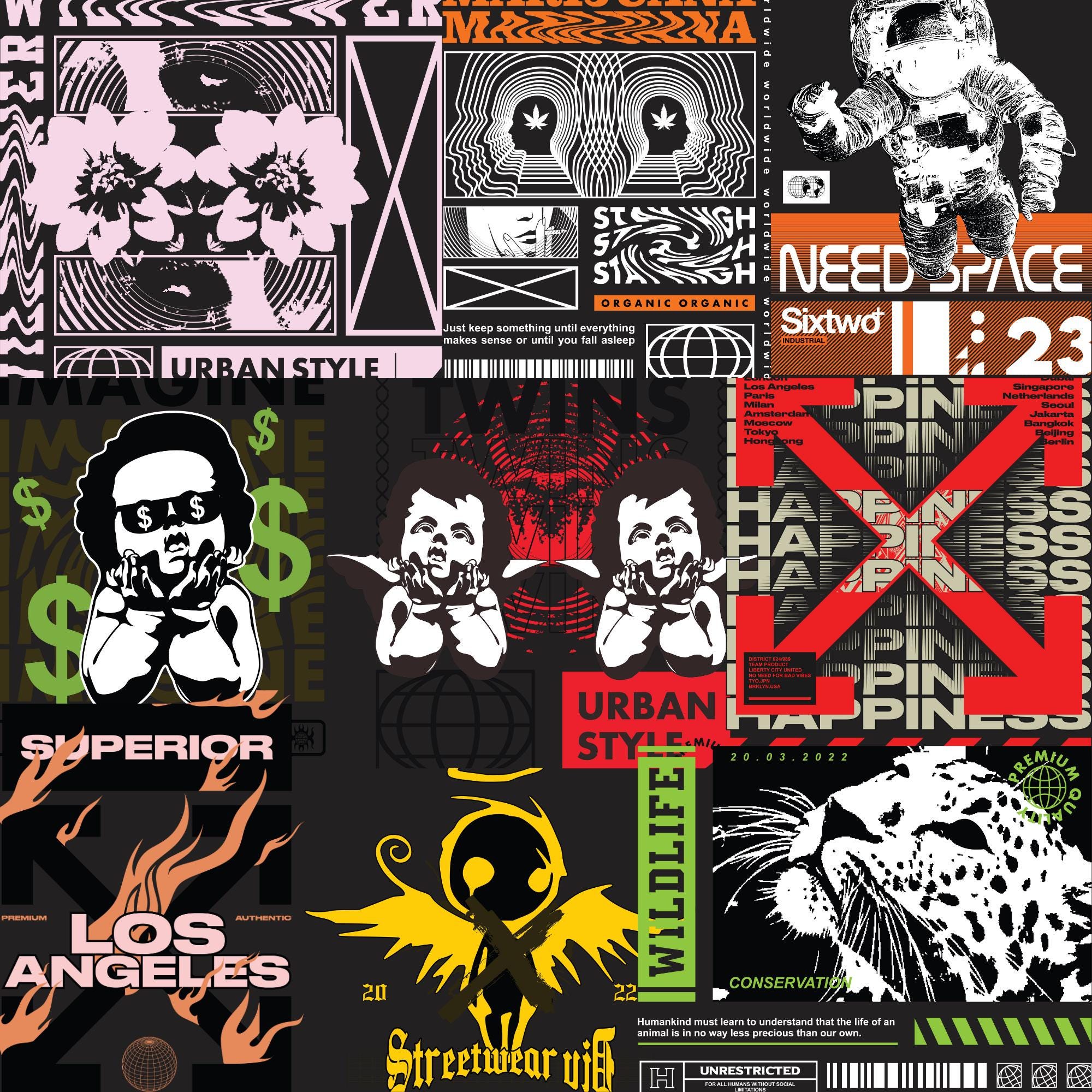 480+ Premium Streetwear Design Bundle | High-quality PNG & Vector Urban ...