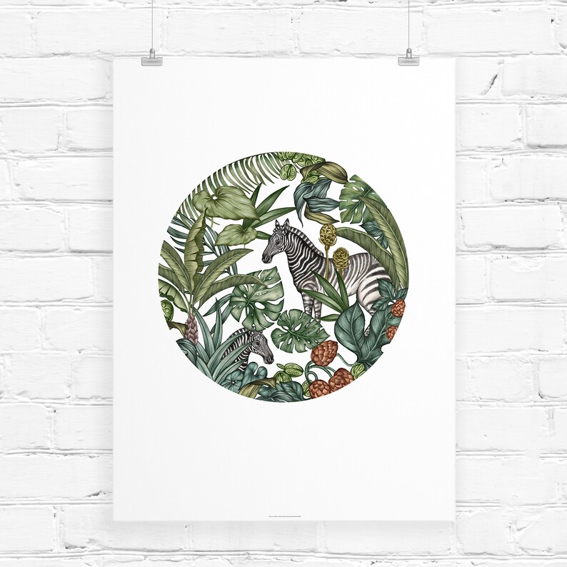 Círculo de cebras de la selva Jungle Zebra Circle Impresión de arte Art ...