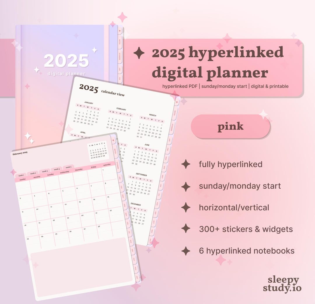 2025 Digital Planner PINK | Dated & Undated | Cute Simple Template ...