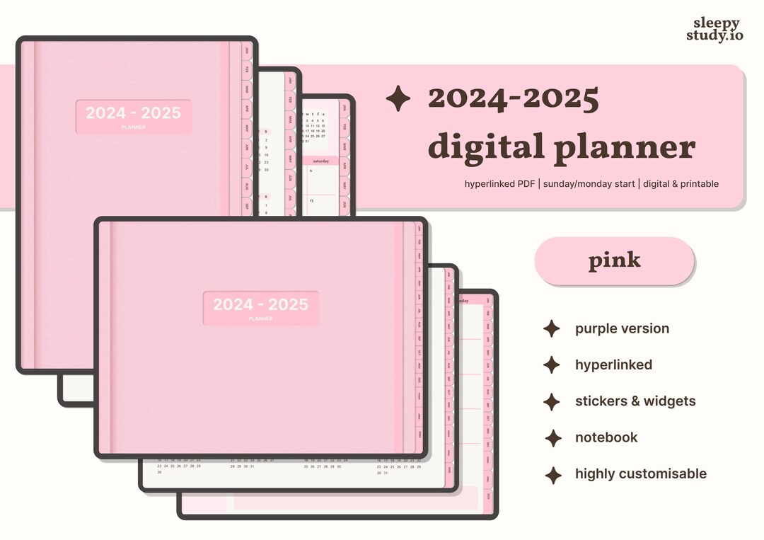 2024 2025 Digital Planner PINK Dated & Undated Cute Simple Template ...