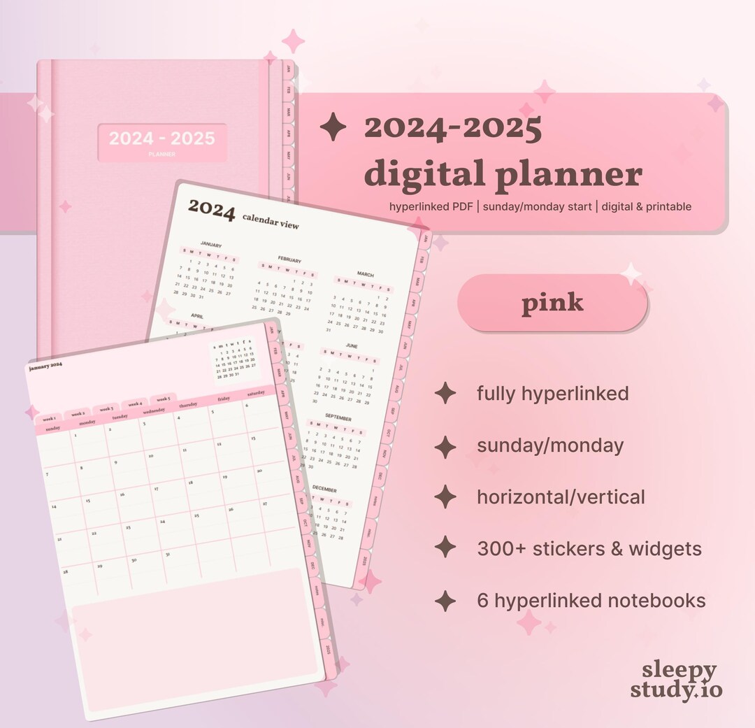 2024 2025 Digital Planner PINK Dated & Undated Cute Simple Template ...