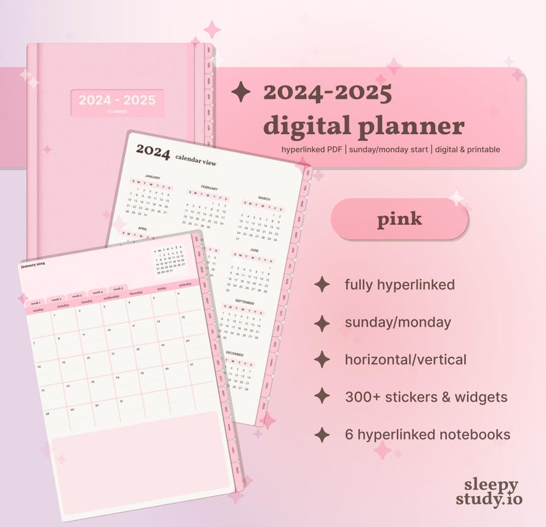 2024 2025 Digital Planner PINK Dated & Undated Cute Simple Template ...