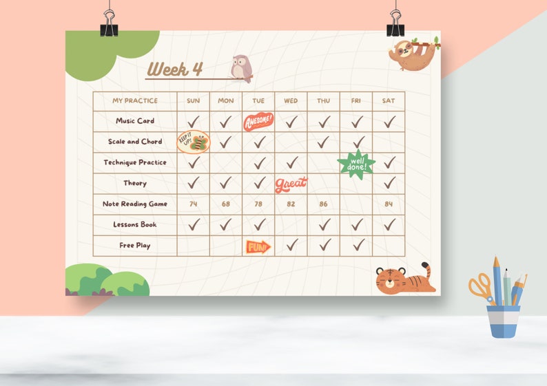 Kids Music Practice Chart | Printable Weekly Planner and Tracker - Etsy
