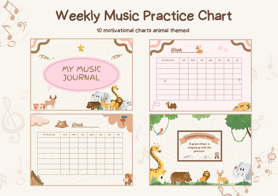 Kids Music Practice Chart | Printable Weekly Planner and Tracker - Etsy