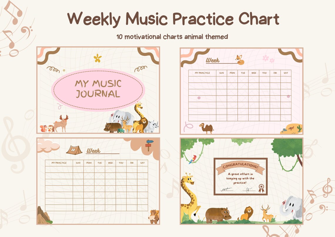 Kids Music Practice Chart | Printable Weekly Planner and Tracker - Etsy