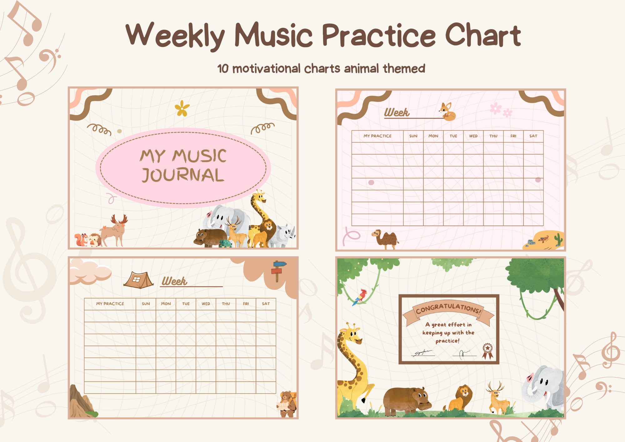 Kids Music Practice Chart | Printable Weekly Planner and Tracker - Etsy