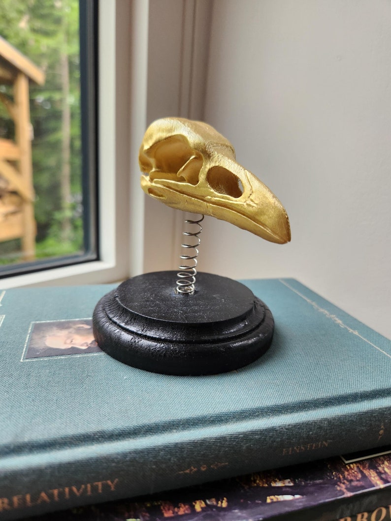Gold 3D Printed Crow Skull Desk Toy - Spring-mounted Gothic Decor - Etsy
