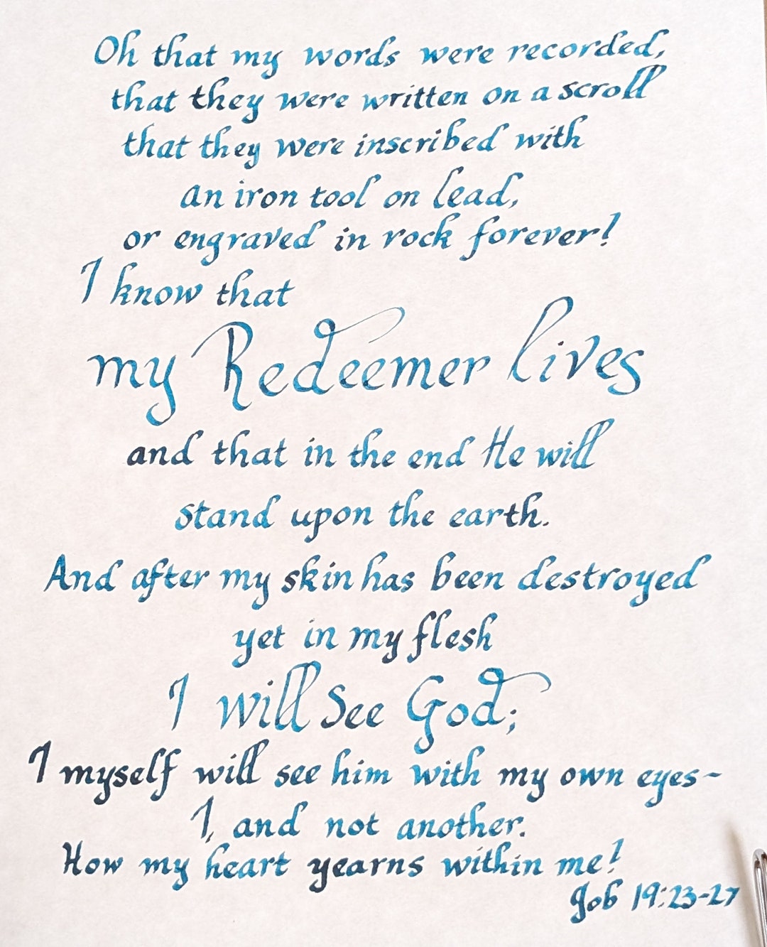 Job 19:23-27, Religious Wall Decor, Hand Made, Calligraphy, Hand ...