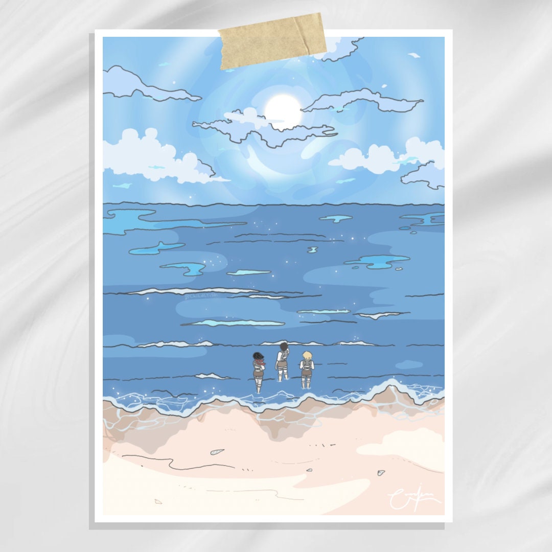 Finally Be Free Aot Art Print Poster Wall Decor Anime Eren Mikasa Armin ...