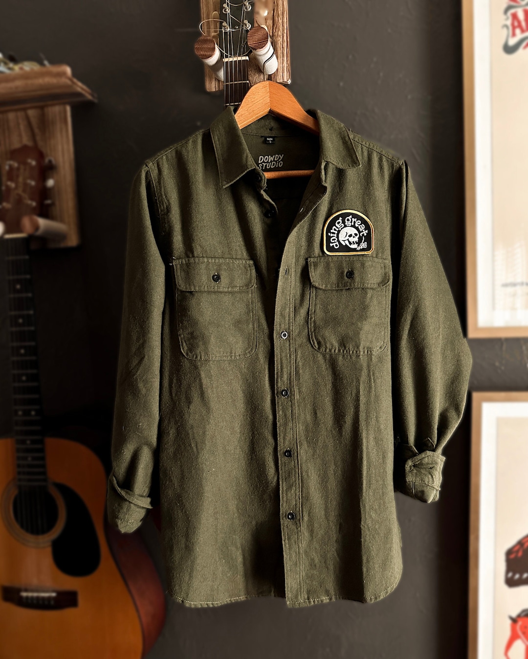 Doing Great | Army Green Long Sleeve Button up Flannel - Etsy