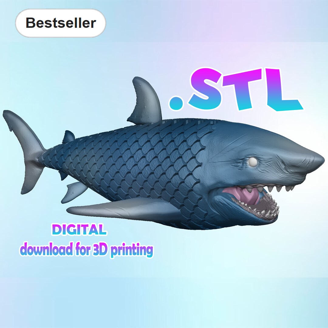 Shark Digital .STL File for 3D Printing, Articulated Fidget Figure ...