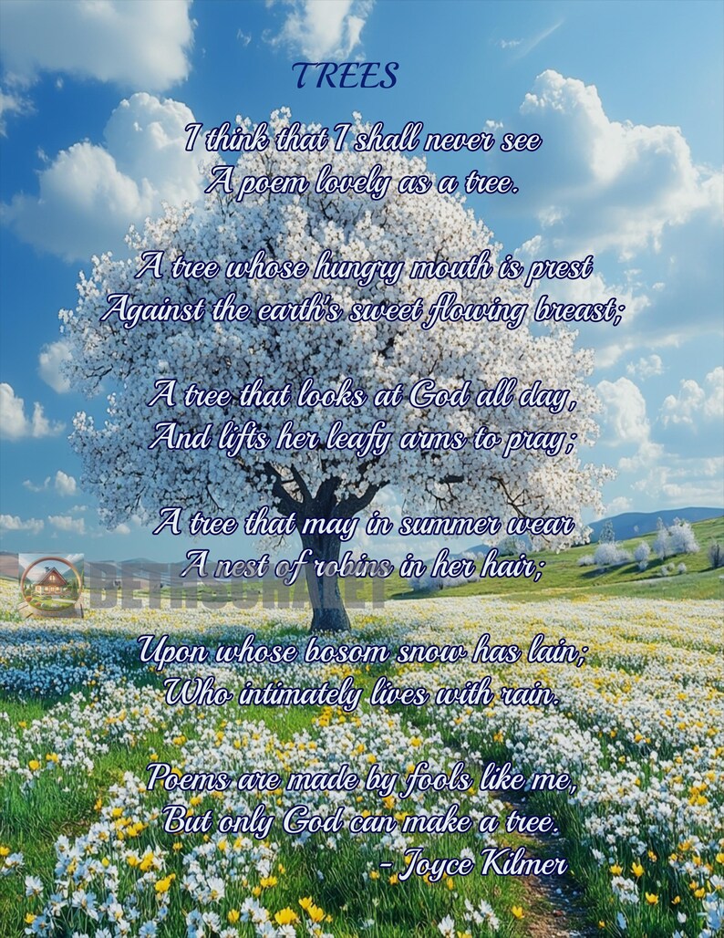 TREES by Joyce Kilmer Wall Art | Digital Download | Home Décor | Poetry ...