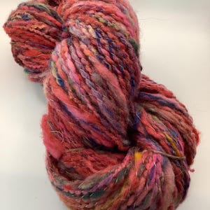 Handspun Art Yarn Red and Pink Scrappy Wool Blend Bulky 173 Yards 2.84 ...