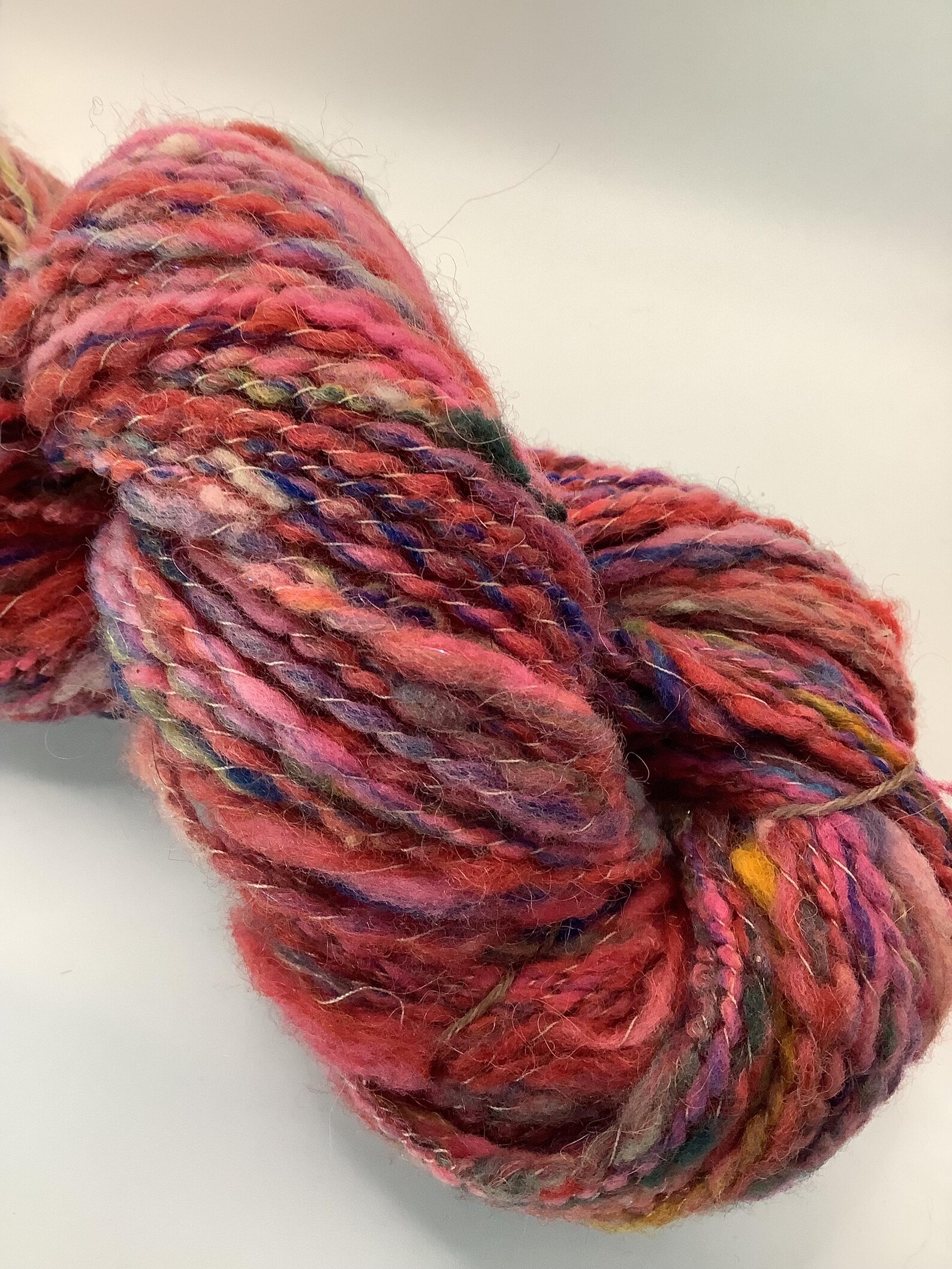 Handspun Art Yarn Red and Pink Scrappy Wool Blend Bulky 173 Yards 2.84 ...
