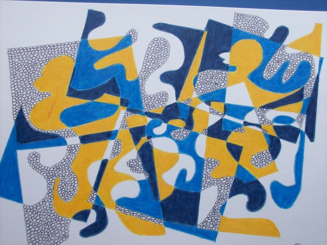 Original Abstract Drawing,pencil and Ink,blue Colorway. Abstract. Le ...