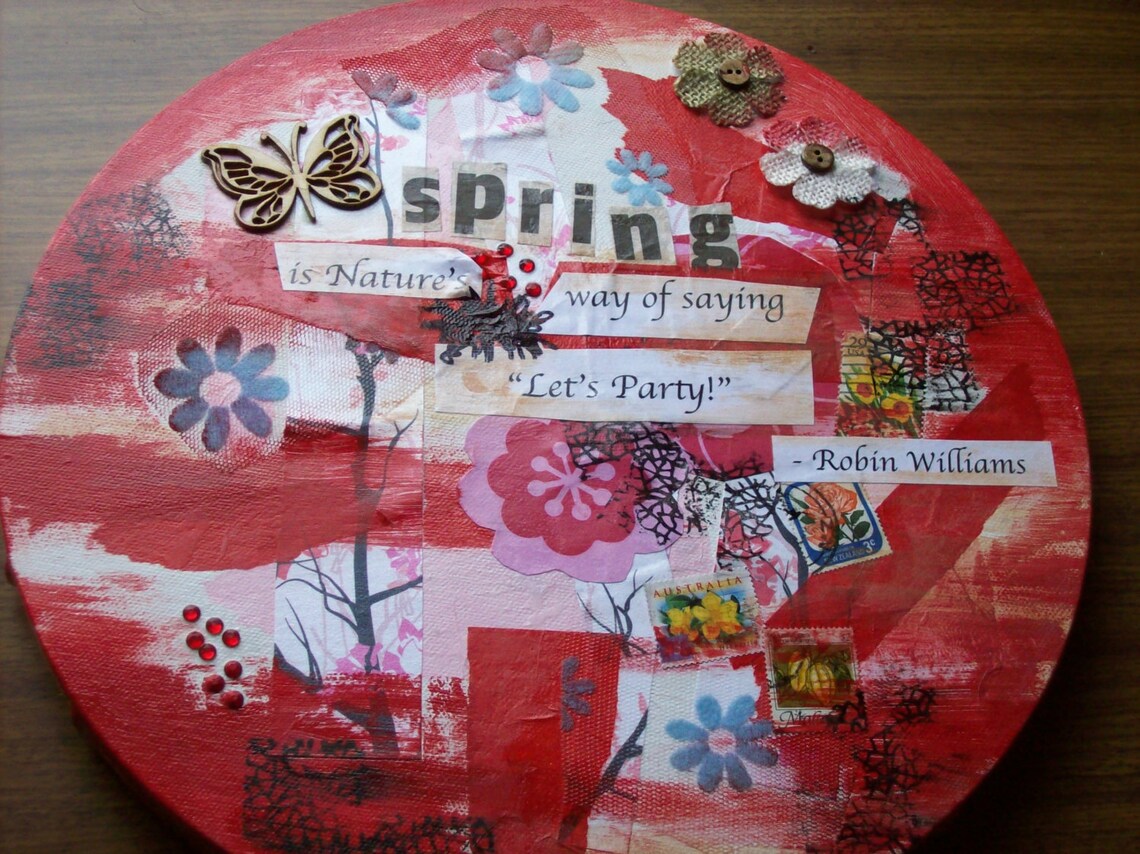 Mixed Media Collage.circular Collage.sprigtime Collage. Wall Art. - Etsy