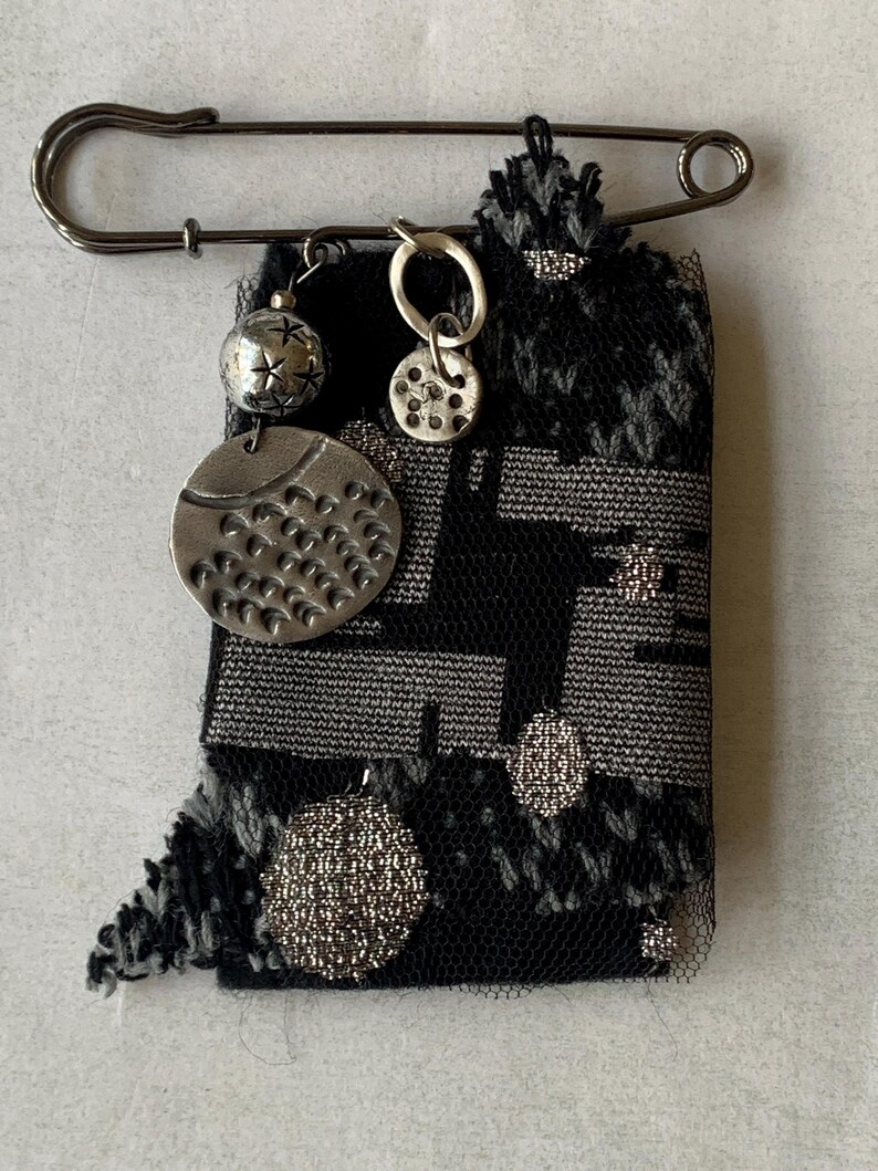 Black Kilt Pin Layered Fabric Brooch With Fine Silver Charms - Etsy