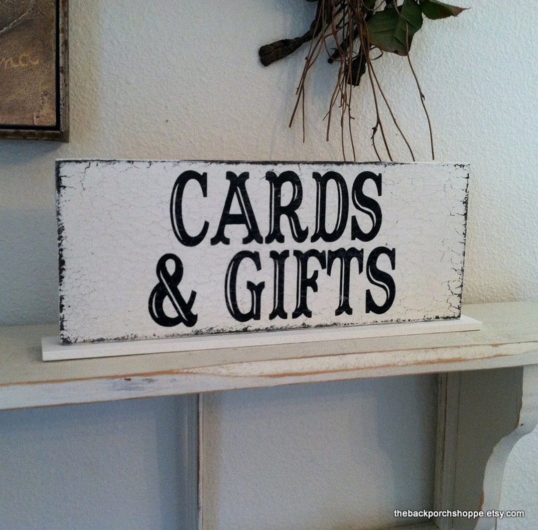 CARDS & GIFTS Self Standing Sign / Hand Painted Shabby Vintage Wedding ...