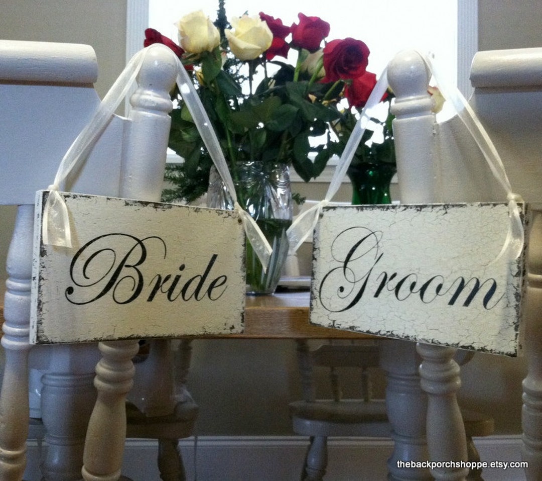 BRIDE and GROOM | Wedding Chair Signs | Hand Painted | No Vinyl | 9 X 5 ...
