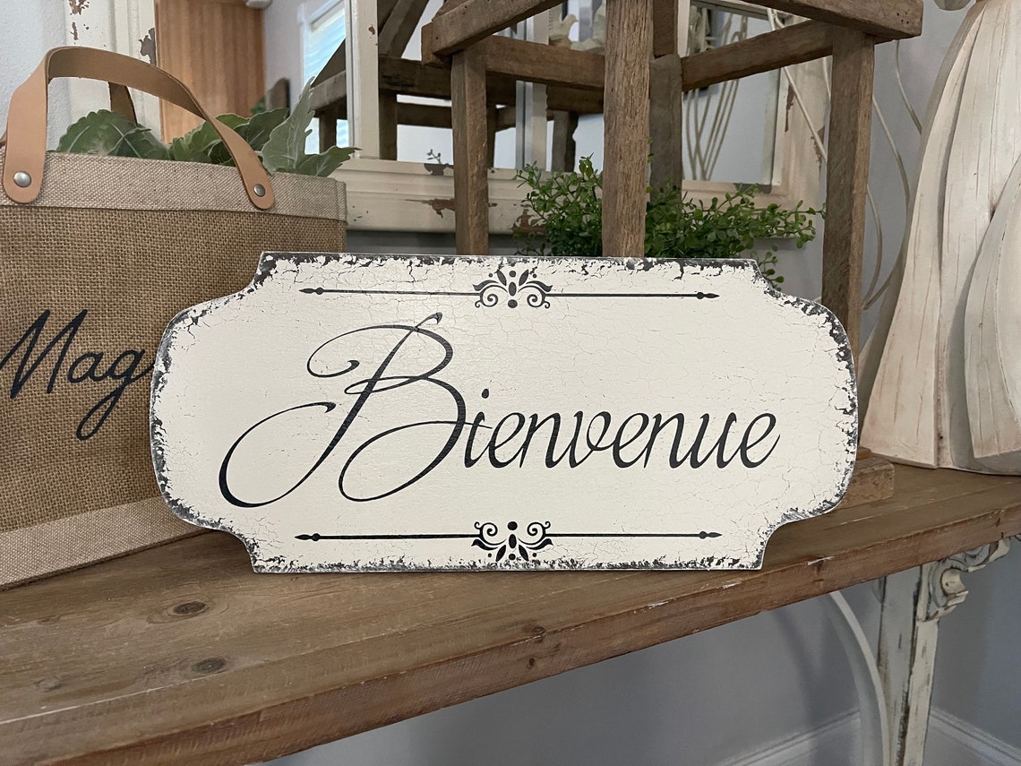 BIENVENUE, French Sign, Welcome Sign, Entrance Sign, Foyer Sign, 18 X 8 ...