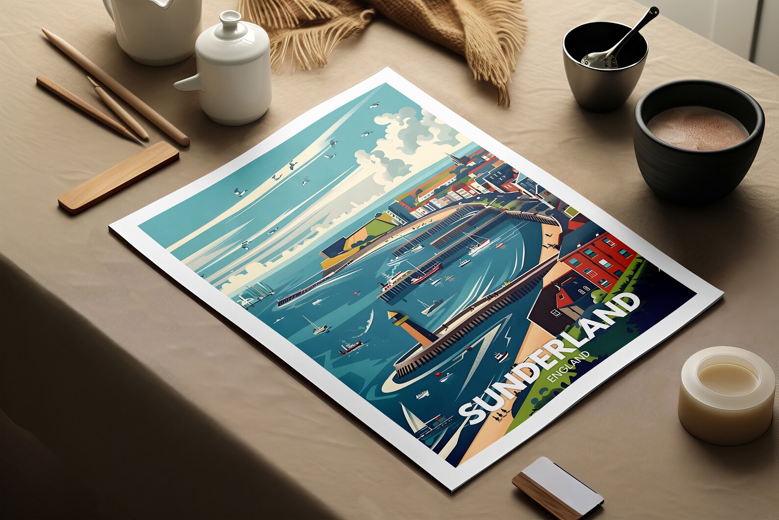 Sunderland Art Print - Sunderland Poster, UK Wall Art, England Wall Art ...