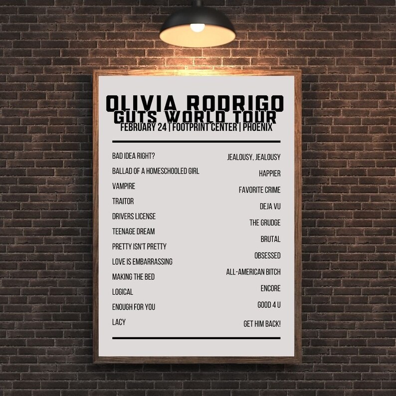 Olivia Rodrigo Guts World Tour 2024 Setlist Setlist Poster Guts World ...