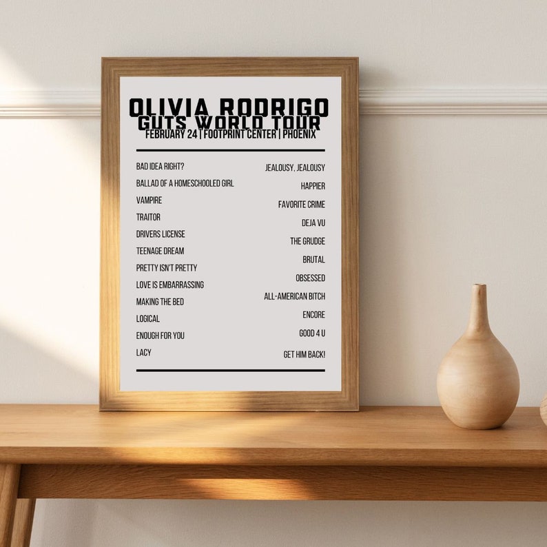 Olivia Rodrigo Guts World Tour 2024 Setlist / Póster Setlist / Póster ...
