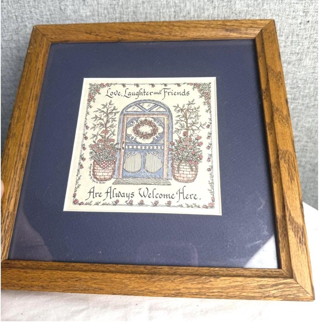 Vintage 90s Creative Calligraphy Blue Print Love, Laughter, Friends ...