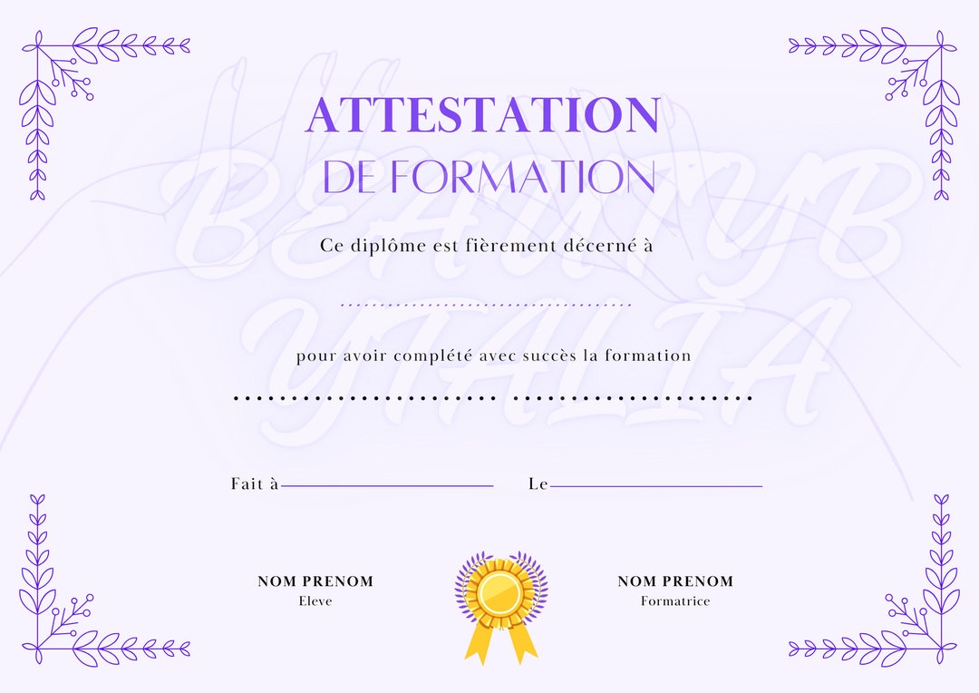 Certificat formation ESTHETIQUE PDf à imprimer, Diplôme de formation pour professionnels - Etsy ...