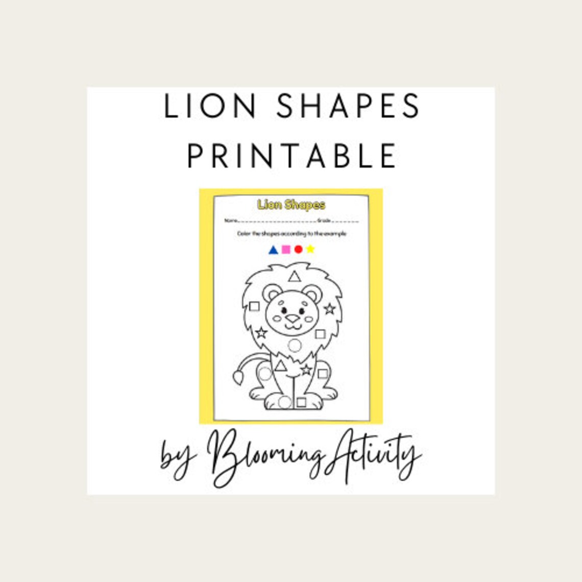 Lion Shapes Printable Coloring Sheet for Kid's - Shapes Learning - Etsy