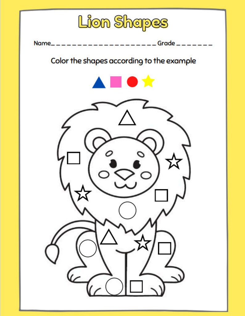 Lion Shapes Printable Coloring Sheet for Kid's - Shapes Learning - Etsy