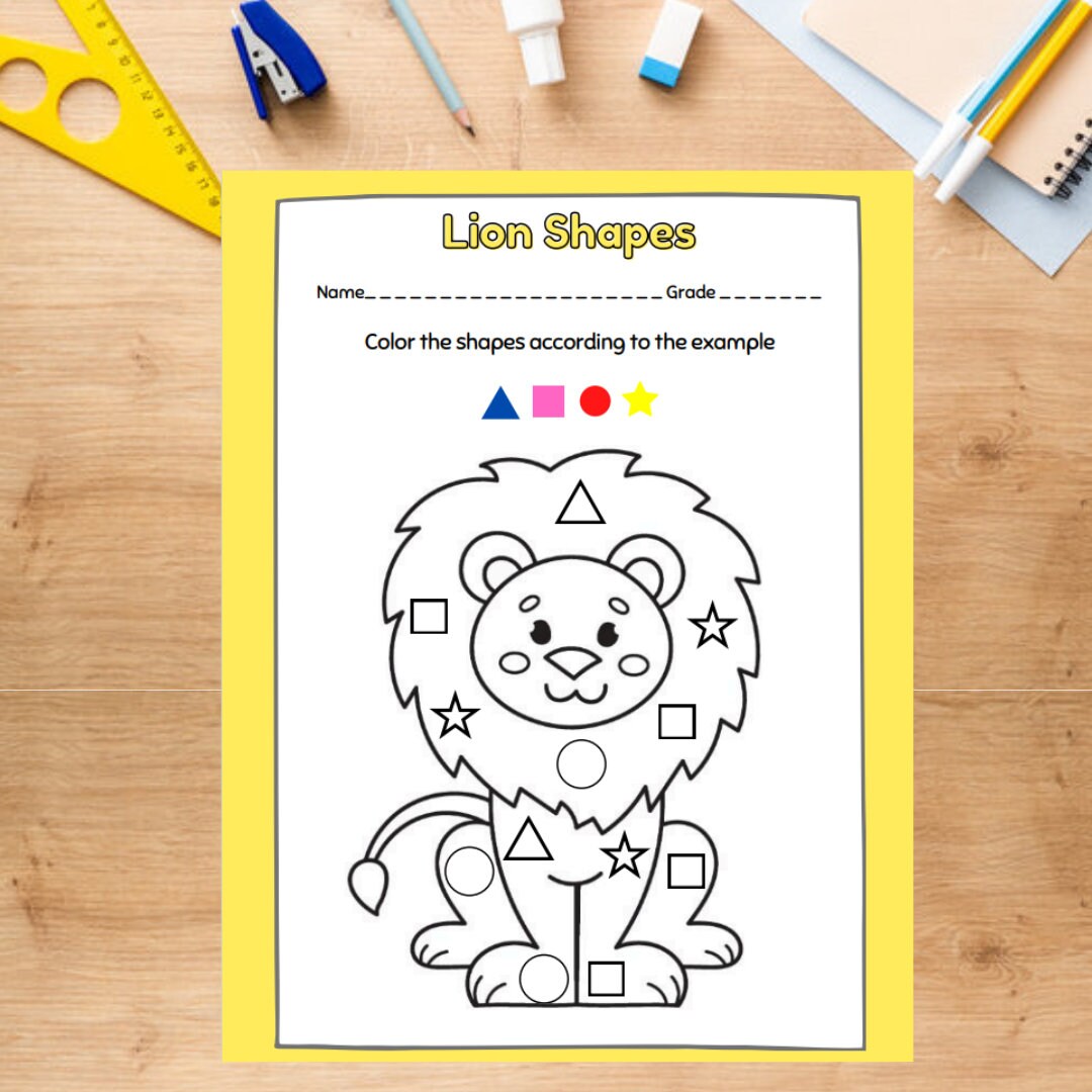 Lion Shapes Printable Coloring Sheet for Kid's - Shapes Learning - Etsy