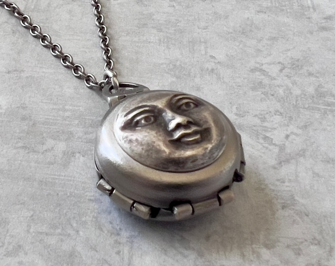 Full Moon Locket Celestial 4 Photo Locket Necklace Folding Men's Locket ...