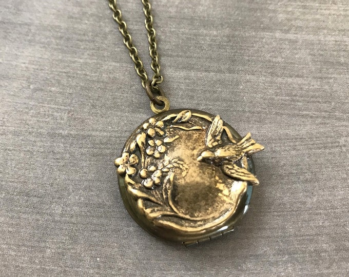 Vintage Bird Locket Hidden Locket Nature Necklace Unisex - Etsy