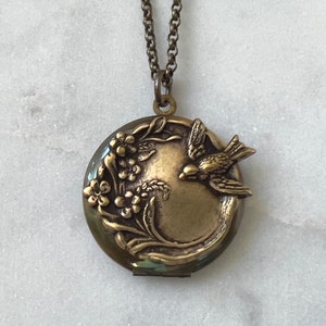 Vintage Bird Locket, Hidden Locket, Nature Necklace, Unisex Jewelry ...